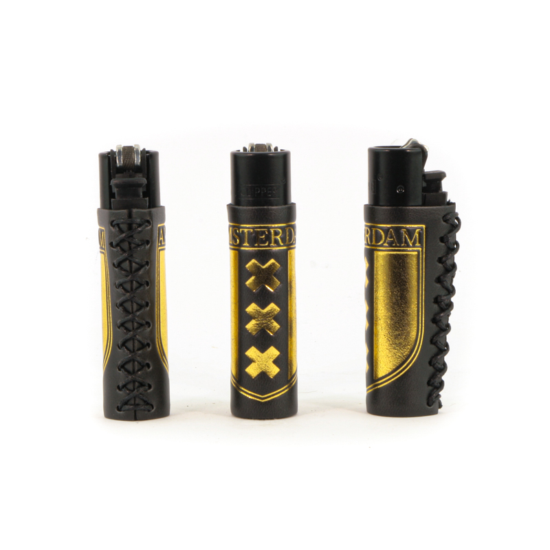 Clipper Lighters PU Leather Case x24pcs CC72 BLACK/GOLD AMSTERDAM ...