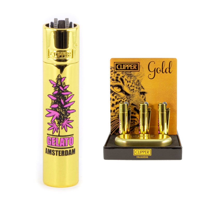 Metal Clipper Lighters x12pcs – CMS7 Gelato Amsterdam - GOLD - Magic Leaf